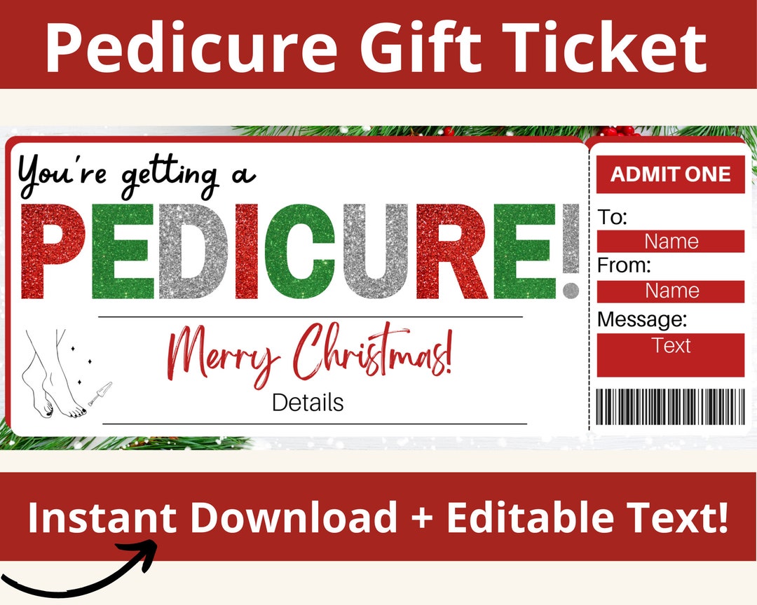 Christmas Pedicure Gift Certificate, Printable Pedicure Coupon, Salon ...