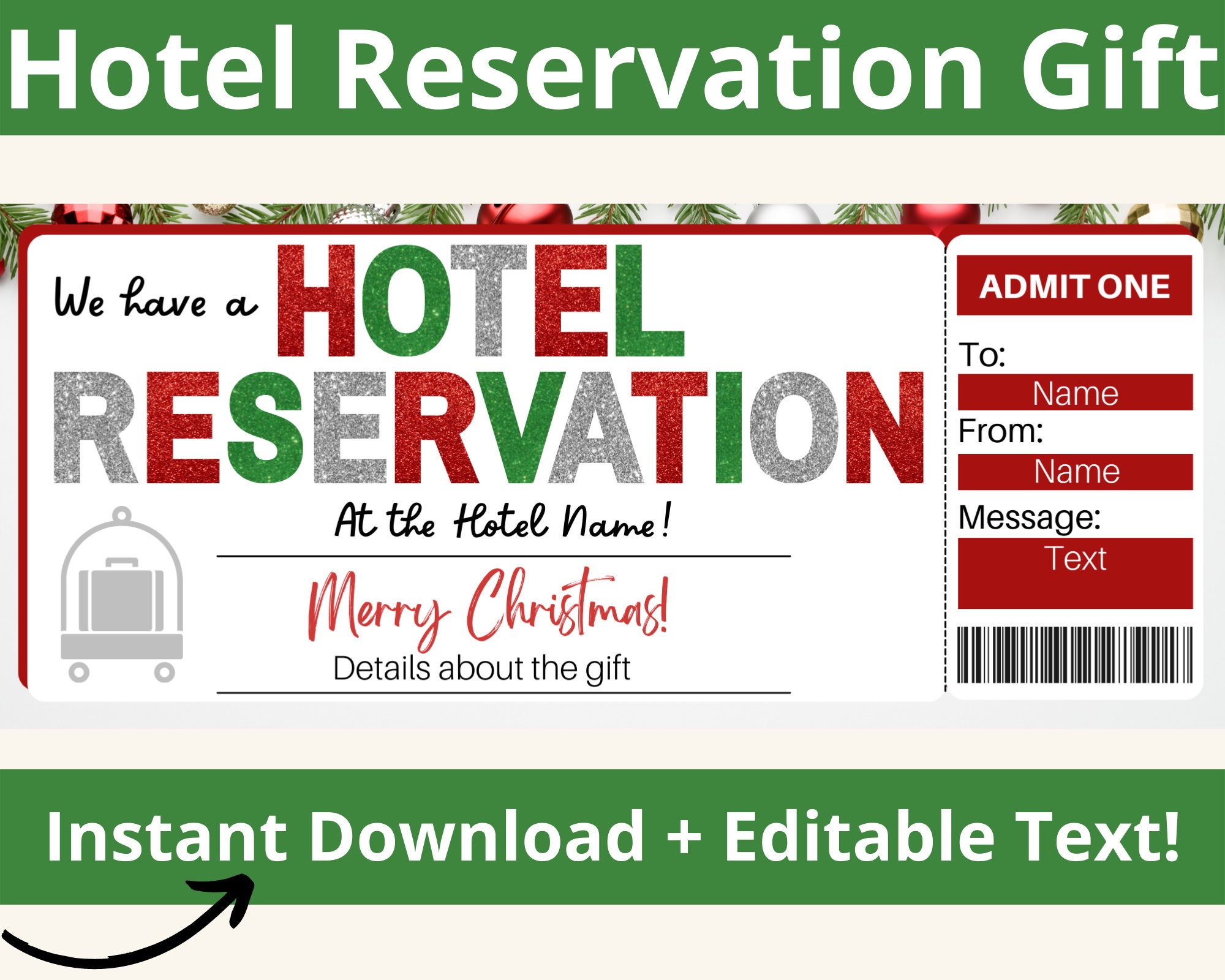 Hotel Reservation Template. Christmas Hotel Ticket. Hotel - Etsy