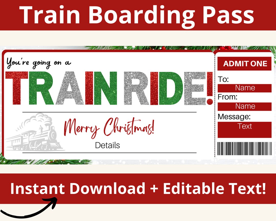 Train Boarding Pass. Train Ticket Template. Train Ride Gift. - Etsy