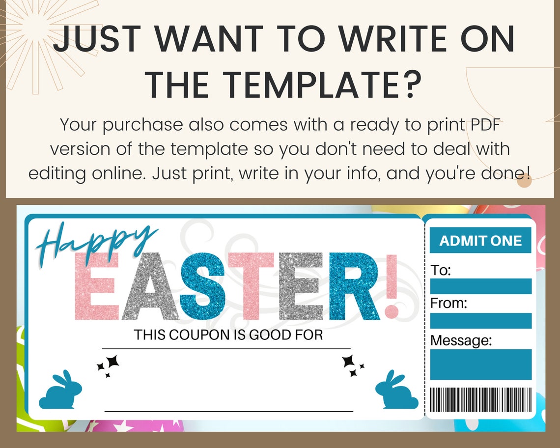 Easter Coupons Printable. Printable Easter Gift Card. Easter - Etsy