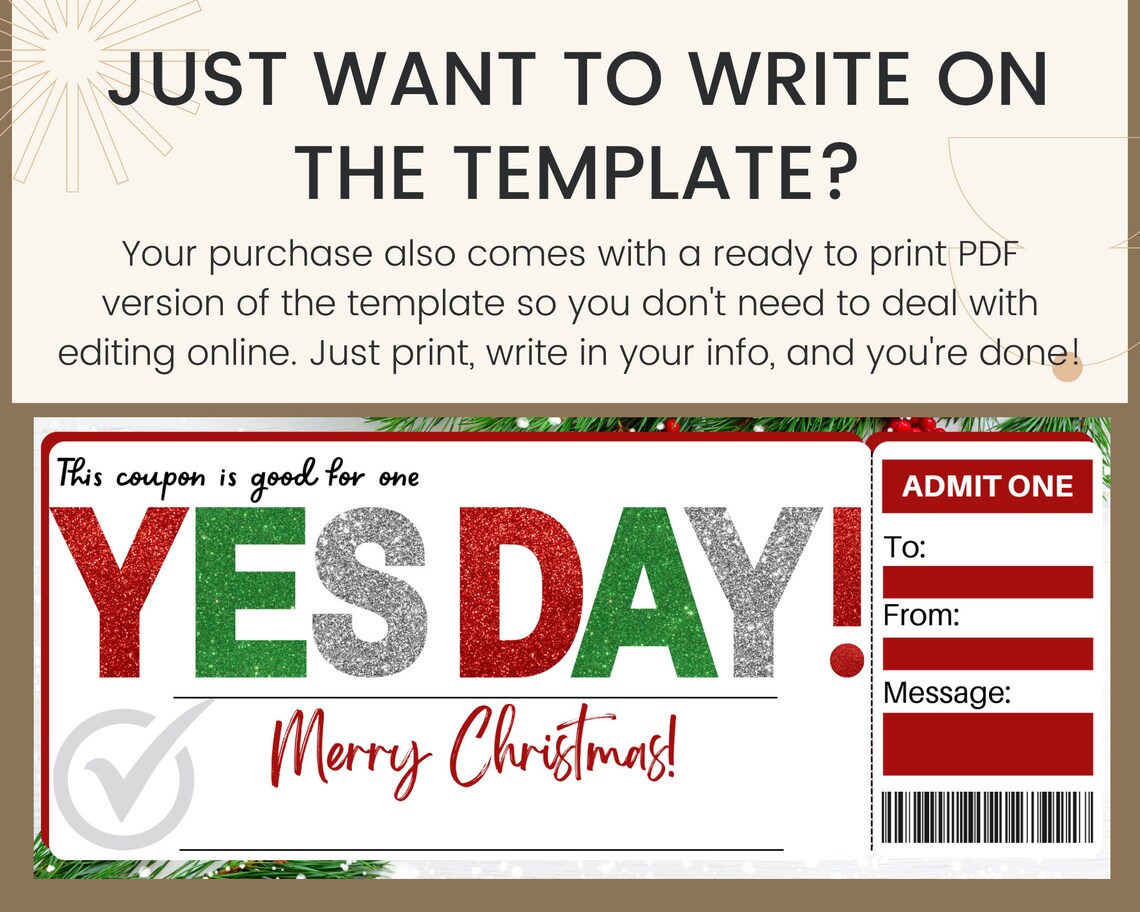 Yes Day Gift Certificate, Yes Day Coupon Ticket for Kids, Yes Day ...