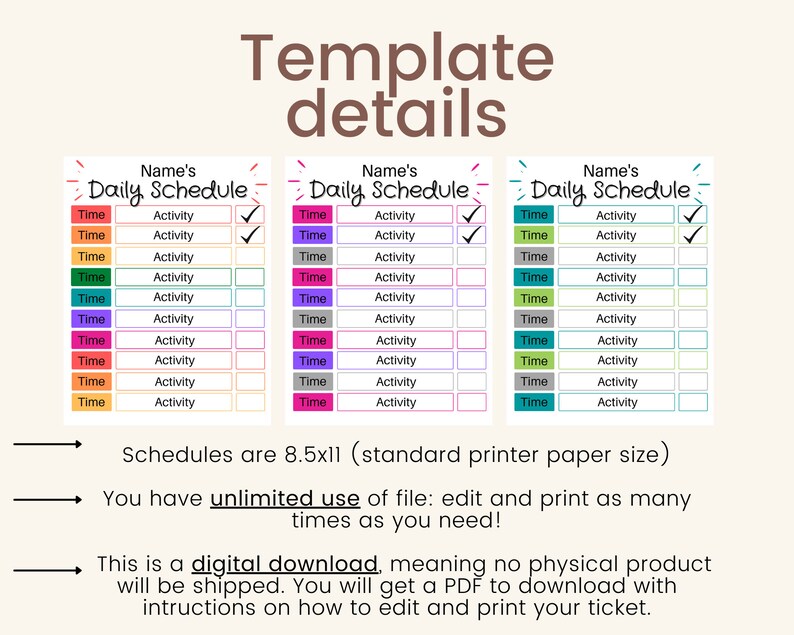 Daily Schedule Template. Printable Kids Schedule. Kids Schedule Chart ...