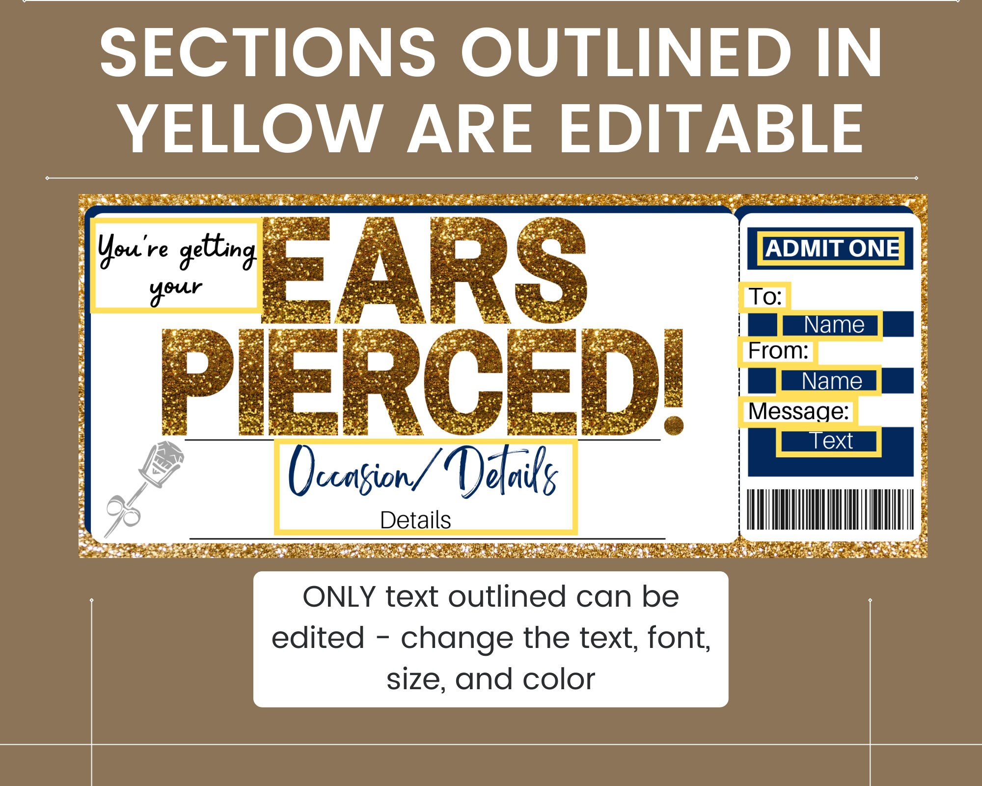 Ear Piercing Gift Certificate. Ears Pierced Ticket. Ear Piercing ...