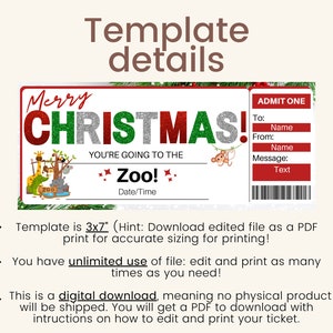 Christmas Zoo Ticket Printable. Zoo Gift Certificate. Zoo - Etsy