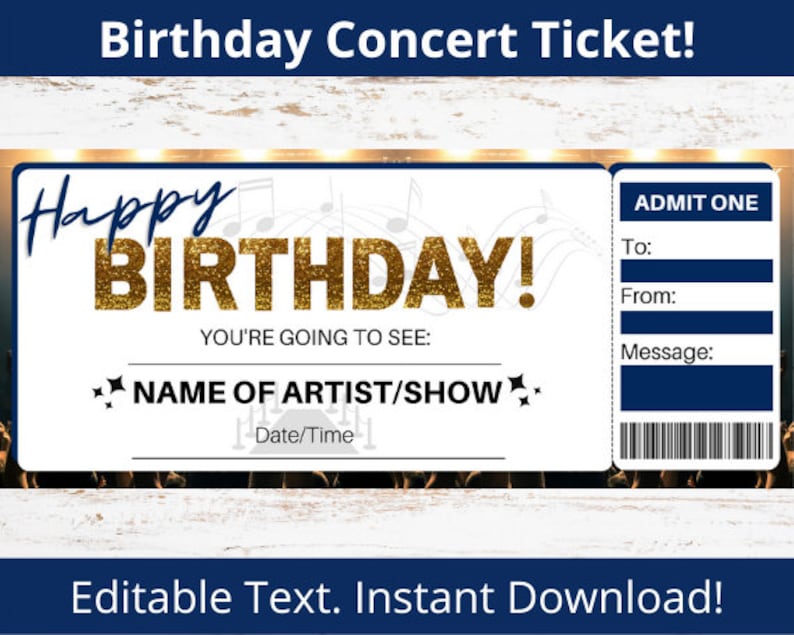 Concert Ticket Template. Concert Ticket Surprise. Birthday - Etsy