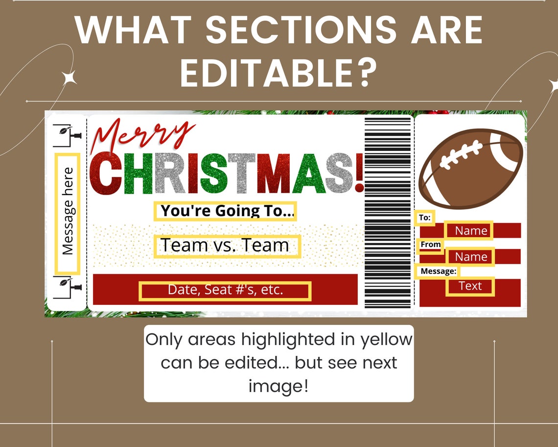 Christmas Football Ticket. Football Game Tickets. NFL Ticket - Etsy