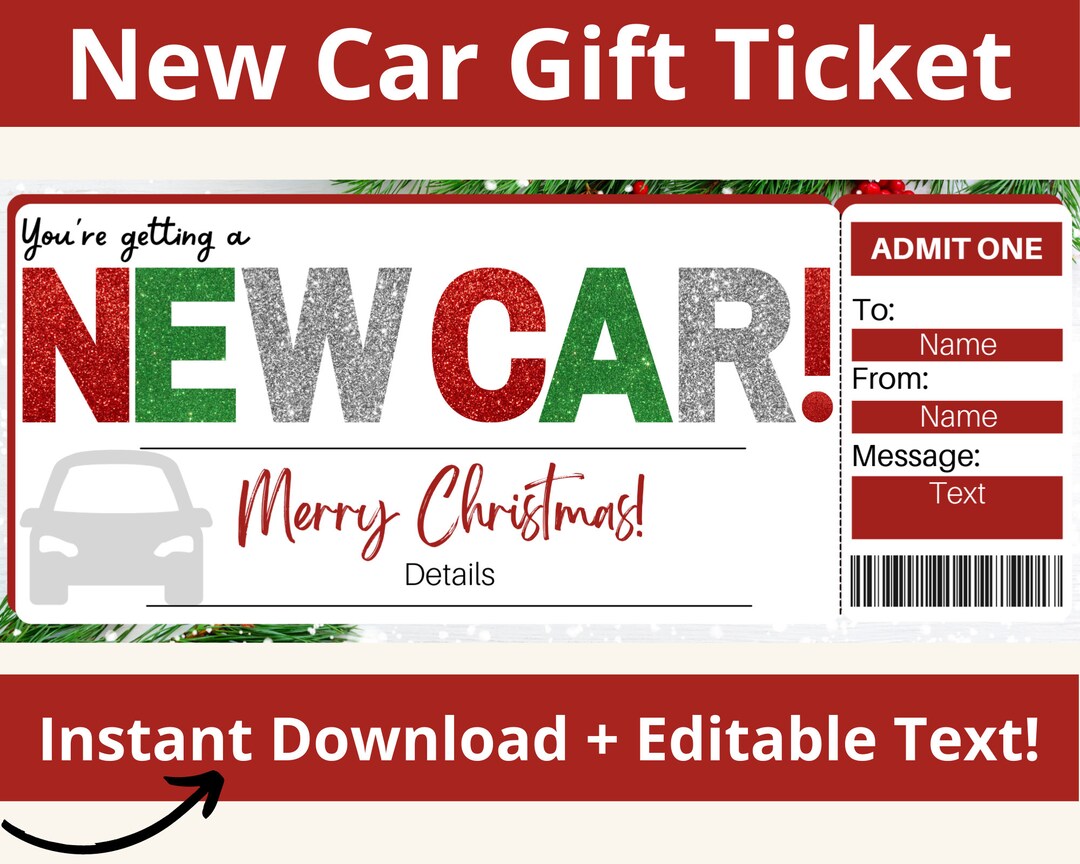New Car Gift Certificate, Christmas Surprise New Car Ticket Template ...