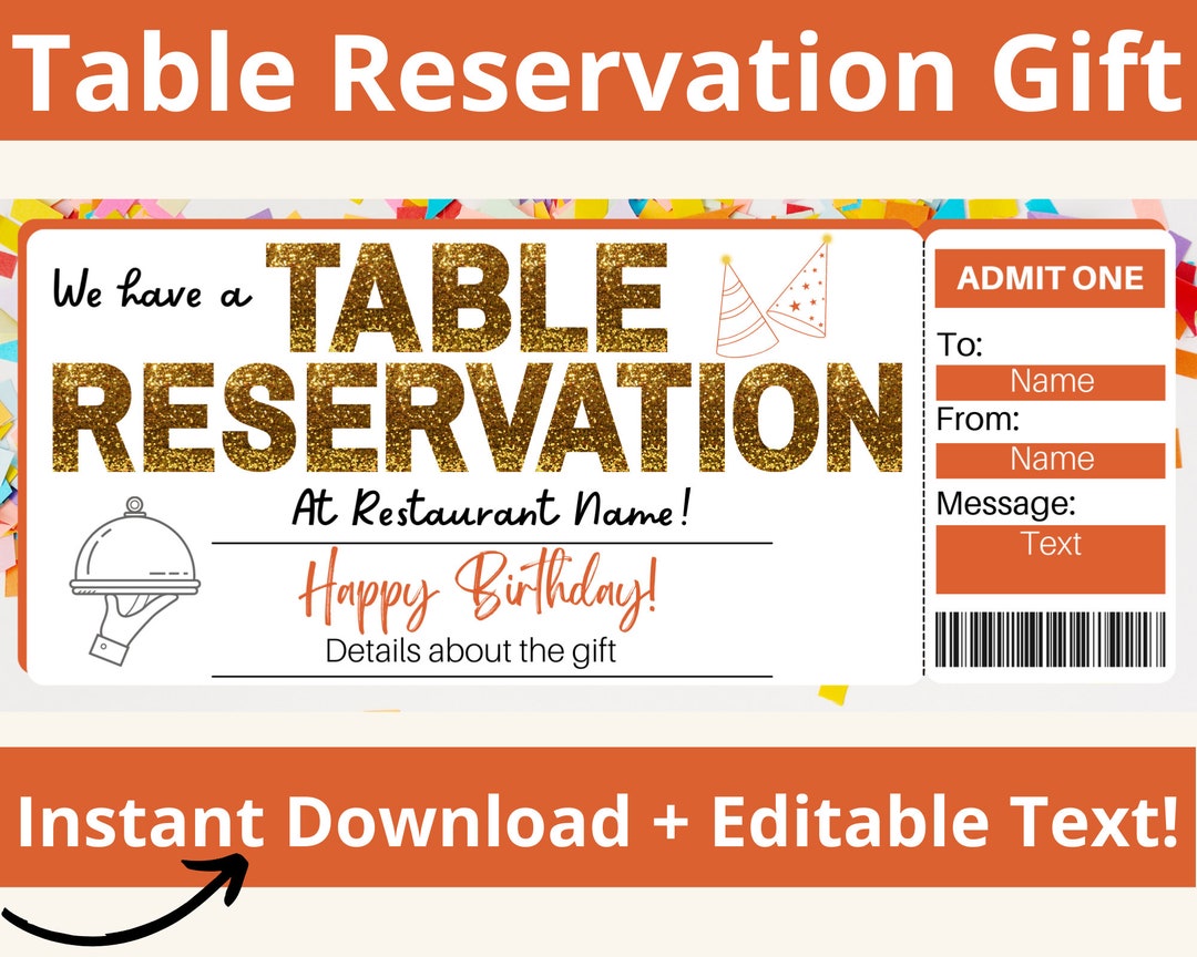 Table Reservation Gift. Reserved Table Ticket. Restaurant Reservation ...