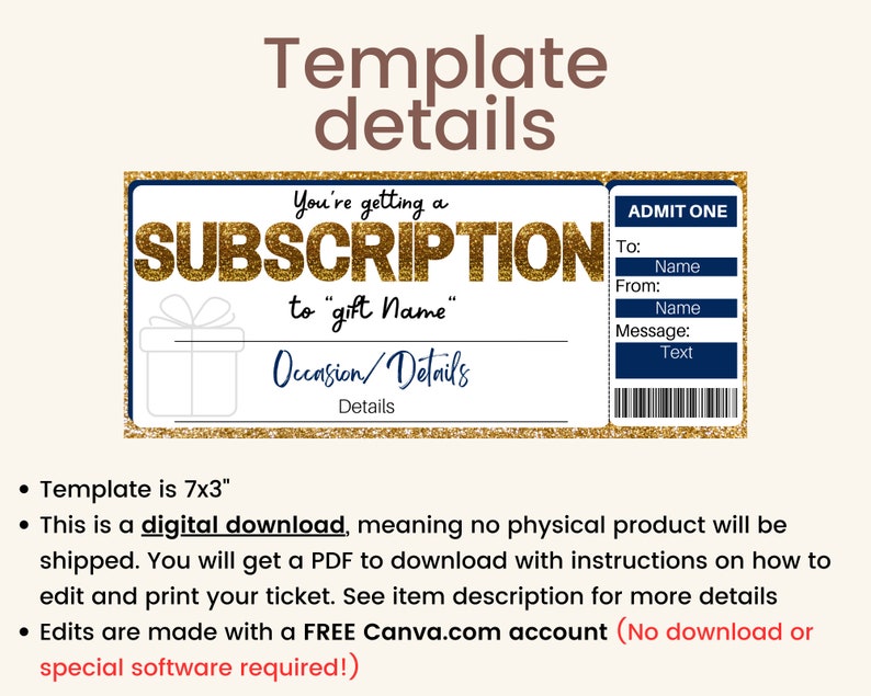 Subscription Gift Certificate. Subscription Box Gift Ticket ...
