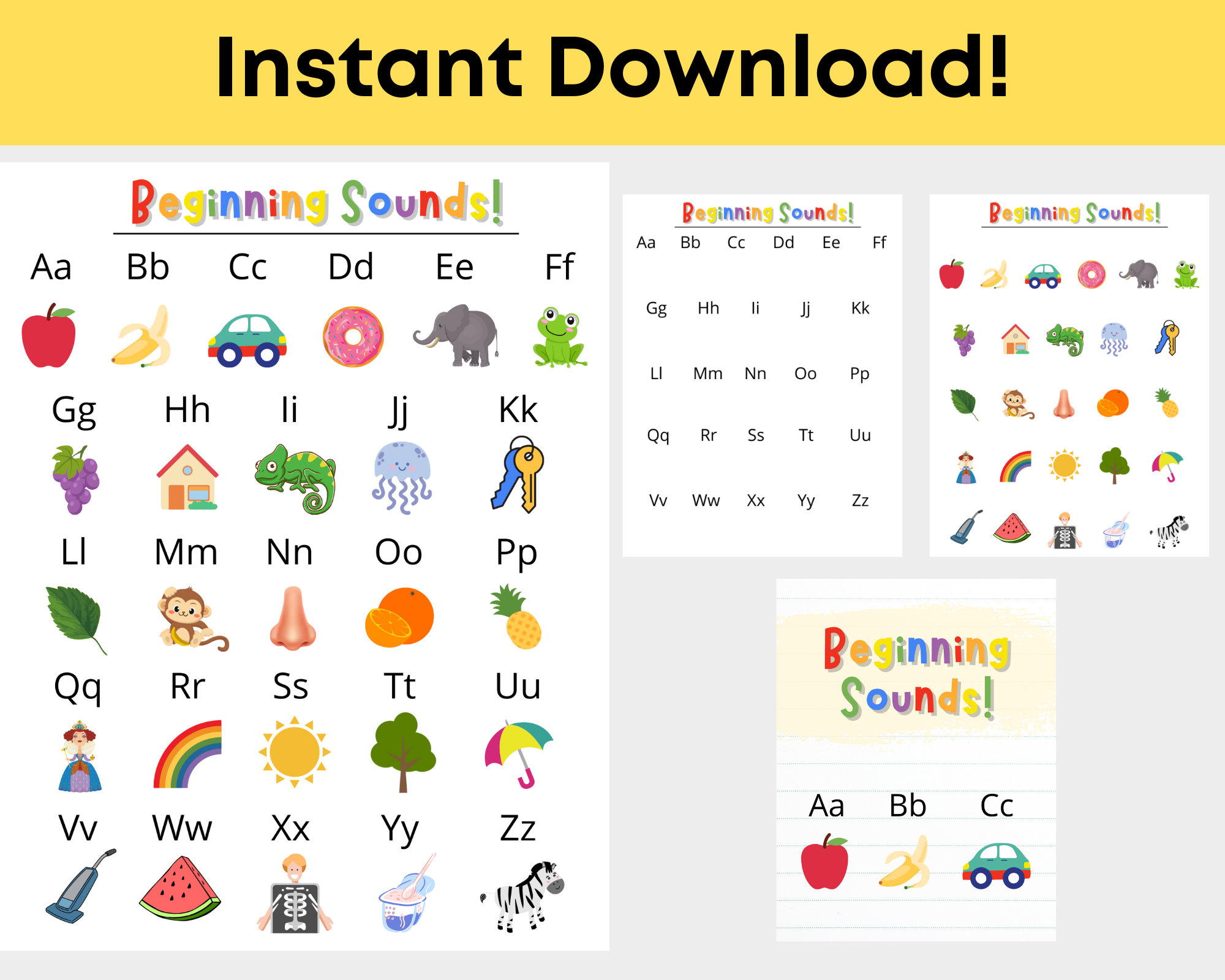 Beginning Sound Worksheet Printable, Phonics Matching Activity, Letter ...