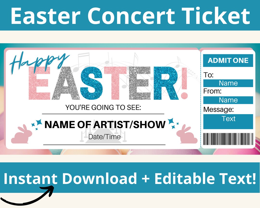Easter Ticket. Printable Concert Ticket. Easter Coupon. Show Ticket ...