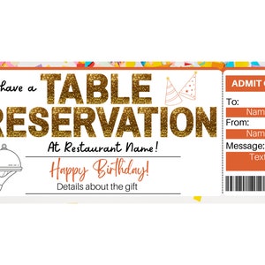 Table Reservation Gift. Reserved Table Ticket. Restaurant Reservation ...