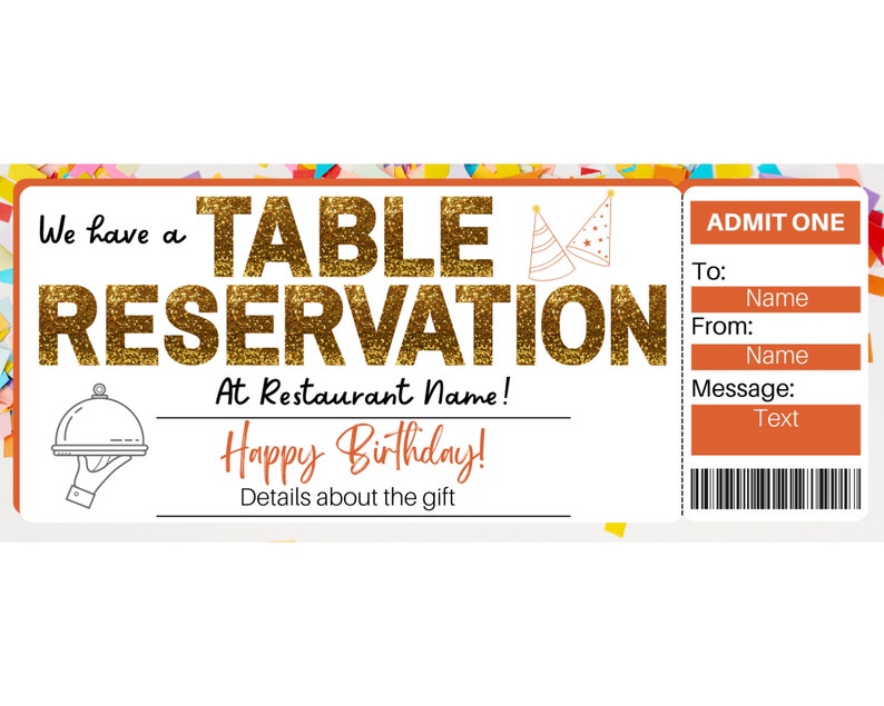 Table Reservation Gift. Reserved Table Ticket. Restaurant Reservation ...