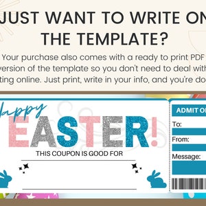 Easter Coupons Printable. Printable Easter Gift Card. Easter Ticket ...