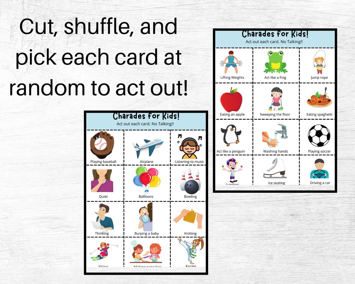 Charades for Kids. Charades Card. Printable Kids Games. Games - Etsy