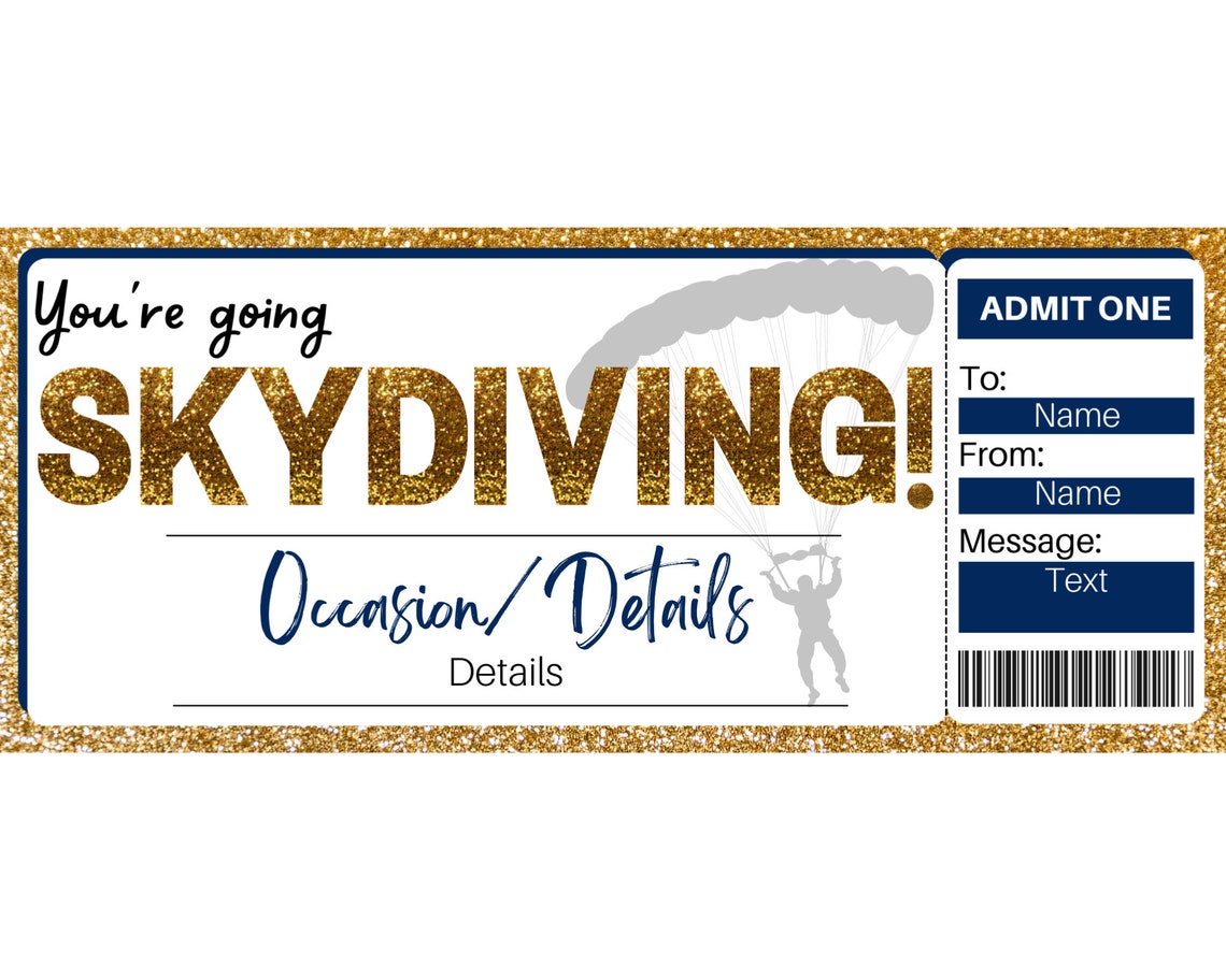 Skydiving Ticket. Skydiving Gifts. Printable Ticket. Printable Coupon ...