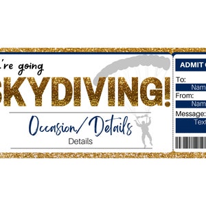 Skydiving Ticket. Skydiving Gifts. Printable Ticket. Printable Coupon ...