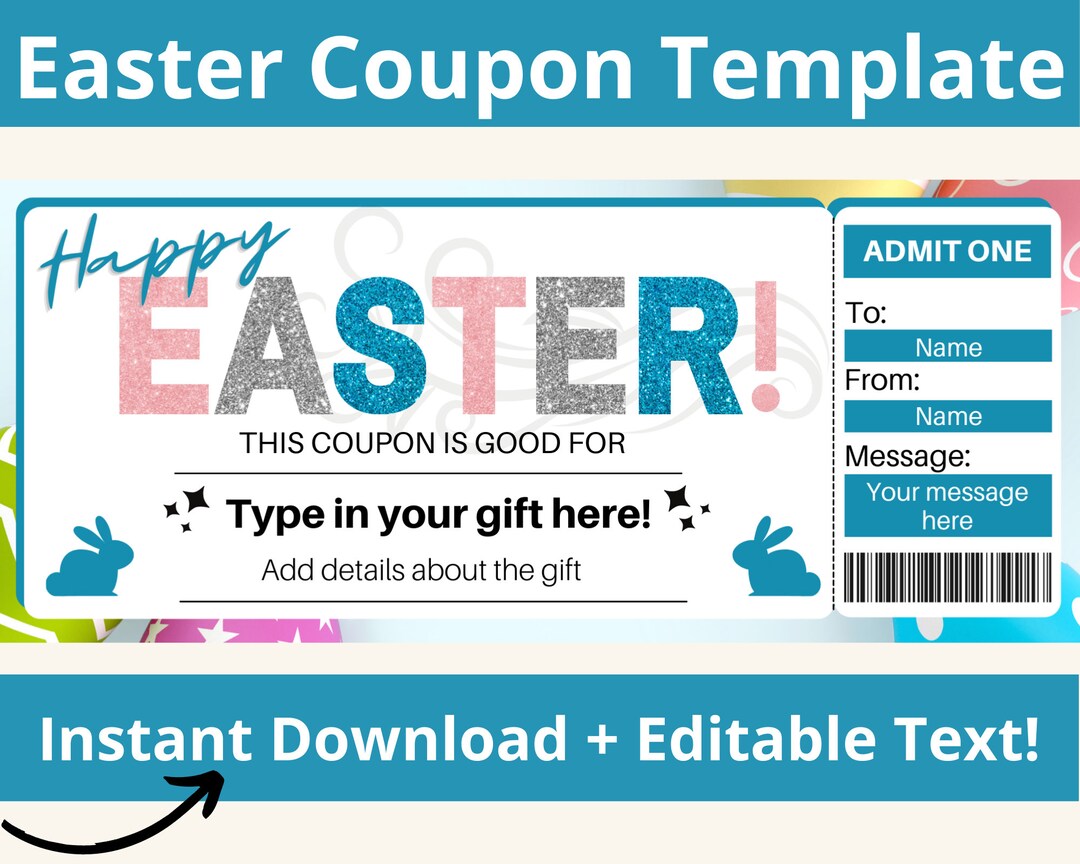 Easter Coupons Printable. Printable Easter Gift Card. Easter Ticket ...