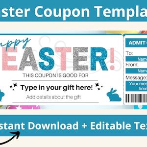 Easter Coupons Printable. Printable Easter Gift Card. Easter Ticket ...