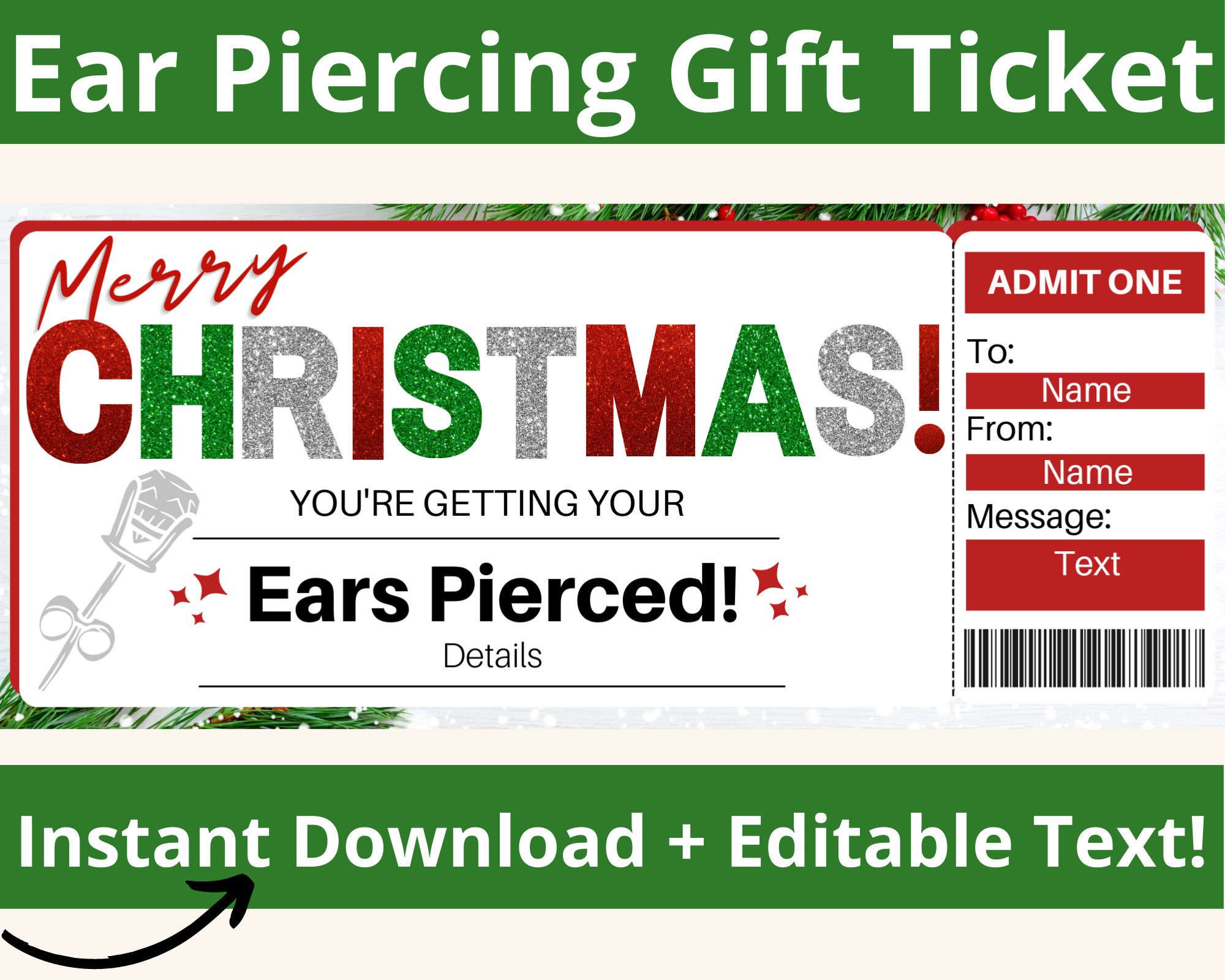 Ear Piercing Gift Certificate. Ears Pierced Ticket. Ear Piercing ...