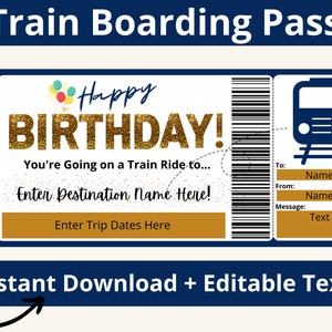 Train Boarding Pass. Train Ticket Template. Train Ride Gift. - Etsy