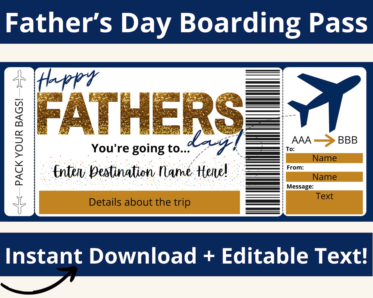 Fathers Day Boarding Pass Template, Surprise Vacation Trip Ticket ...