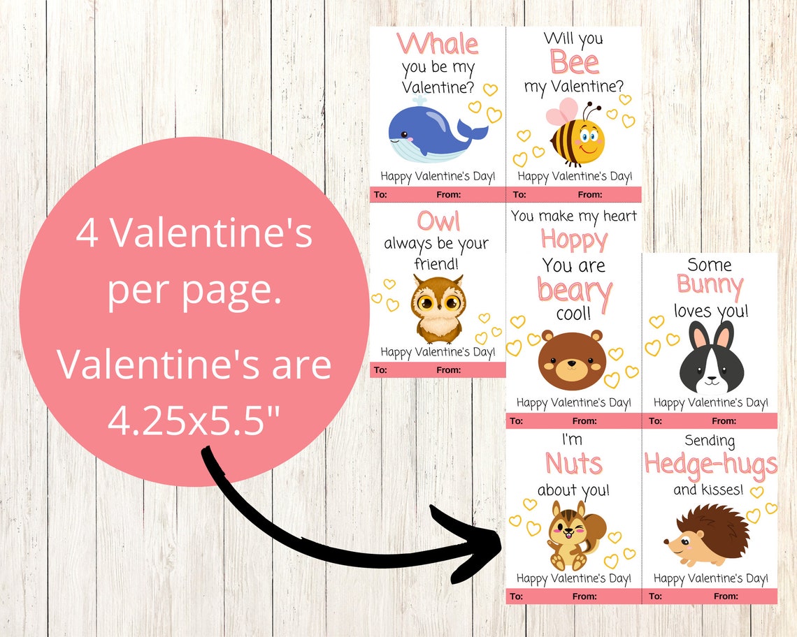 Printable Animal Valentines. Printable Valentine Cards for - Etsy