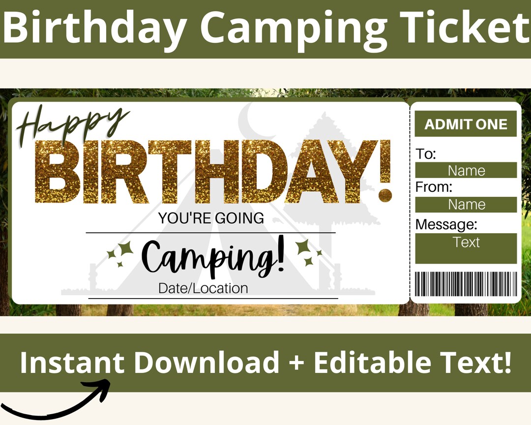 Camping Trip Voucher. Camping Trip Ticket Template. Surprise - Etsy