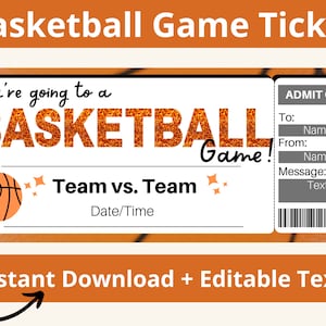Basketball Game Ticket Template, Surprise Basketball Gift Certificate ...