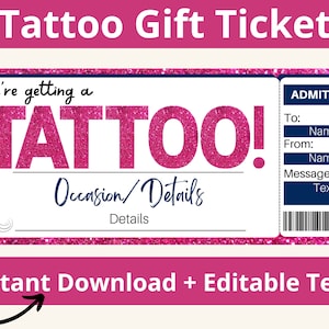 Tattoo Gift Card. Tattoo Gift Voucher. Tattoo Gifts. Tattoo Gift ...