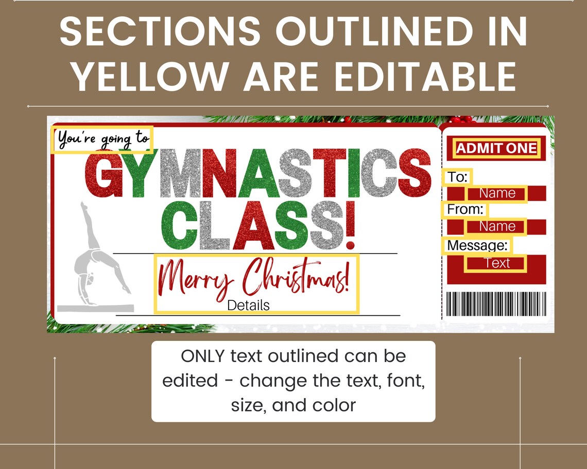 Gymnastics Lessons Gift Certificate, Gymnastics Class Ticket Template ...