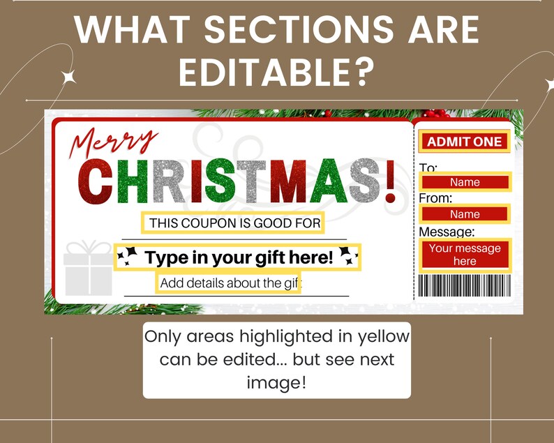 Printable Christmas Coupon Template. Ticket for Experience. | Etsy