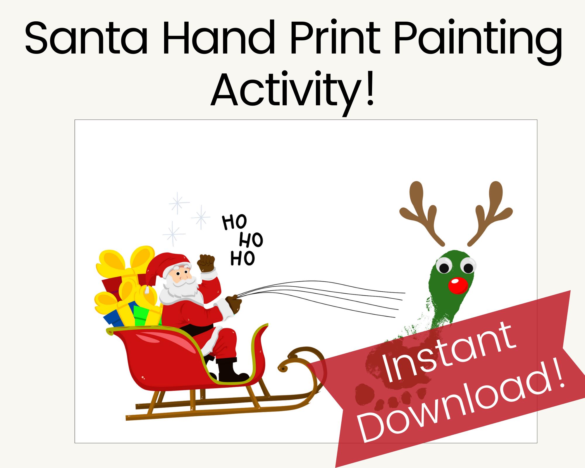 Santa Handprint Art Printable, Christmas Craft for Kids, Fingerprint ...
