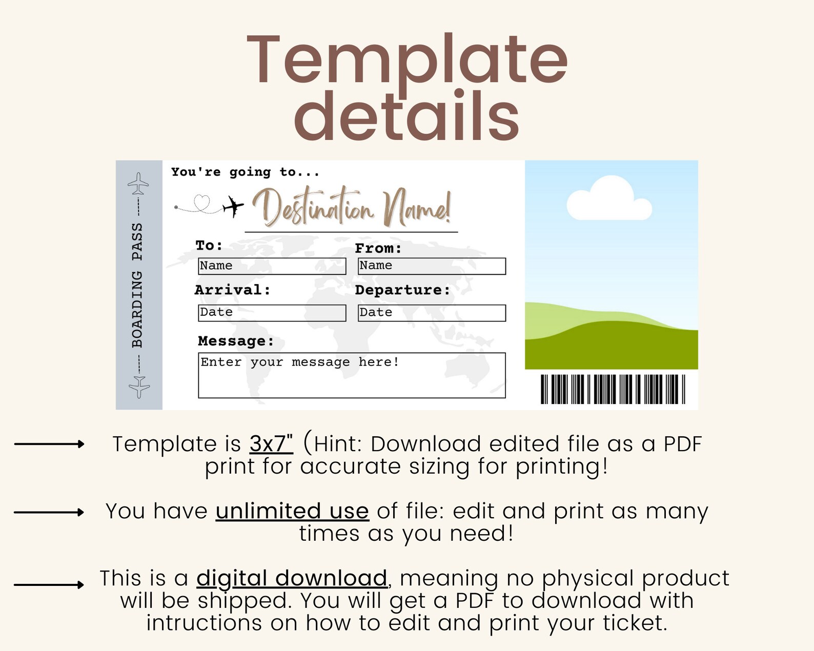 Boarding Pass Template Boarding Ticket Template Surprise Etsy