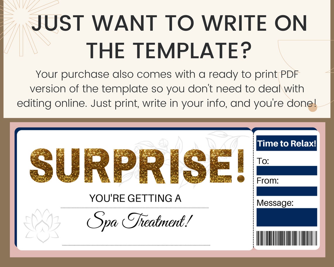 Spa Ticket. Spa Day Gift. Spa Day Ticket. Surprise Ticket. - Etsy