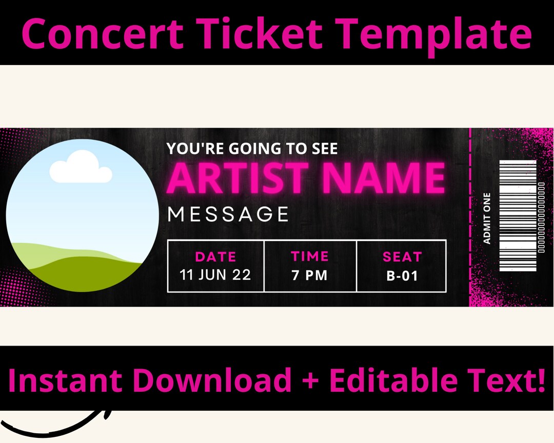 Concert Ticket Template. Concert Ticket Gift. Surprise Concert Gift ...