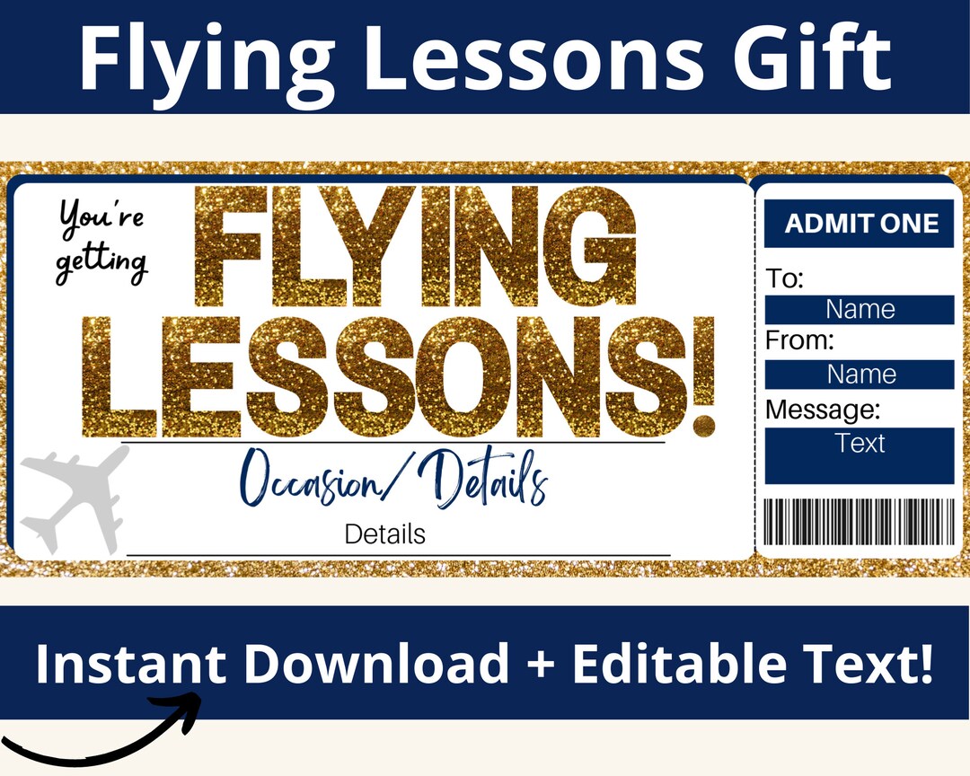 Flying Lesson Certificate. Flying Gift. Flying Airplanes Lessons ...