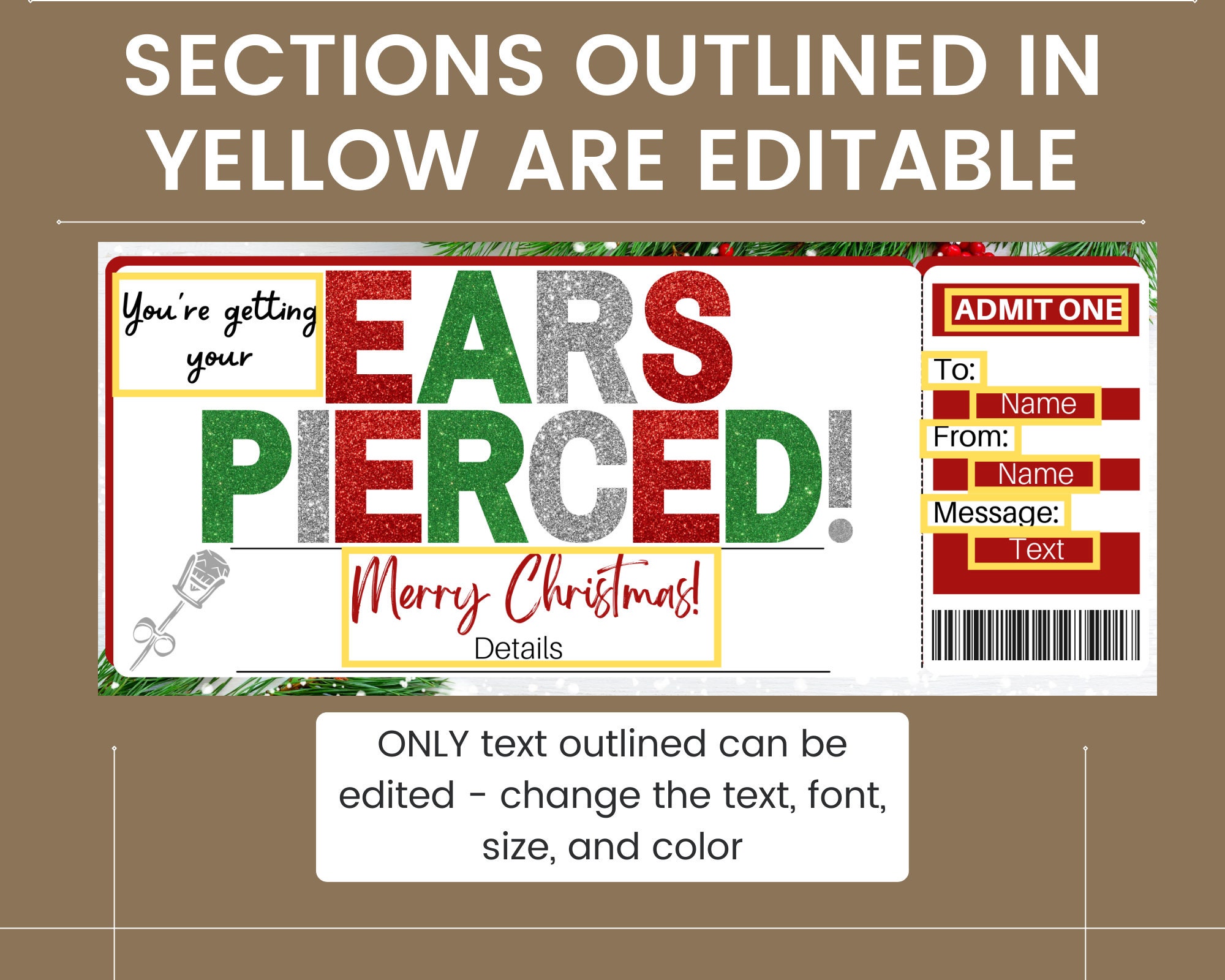 Ear Piercing Gift Certificate. Ears Pierced Ticket. Ear Piercing ...