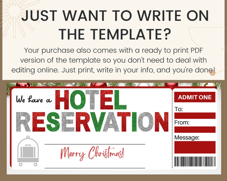 Hotel Reservation Template. Christmas Hotel Ticket. Hotel - Etsy