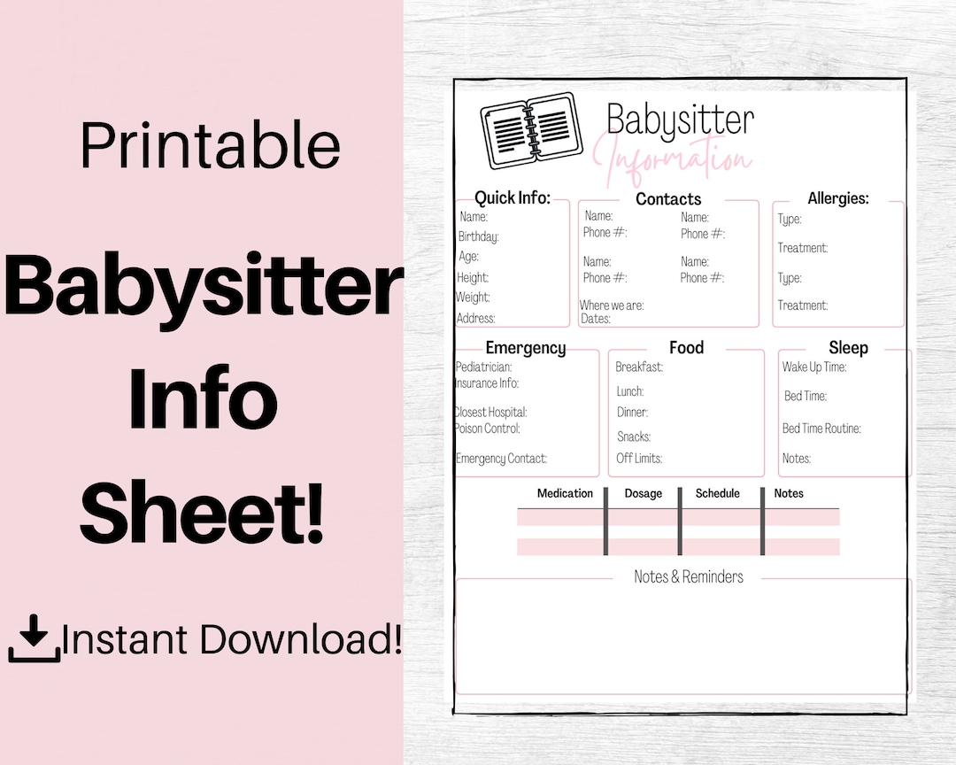 Babysitter Info Sheet. Babysitter Information Sheet. Babysitter ...
