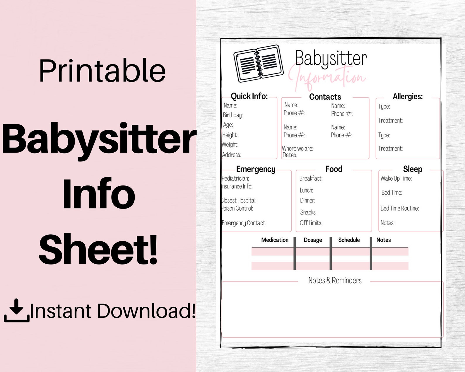 Babysitter Info Sheet. Babysitter Information Sheet. Babysitter ...