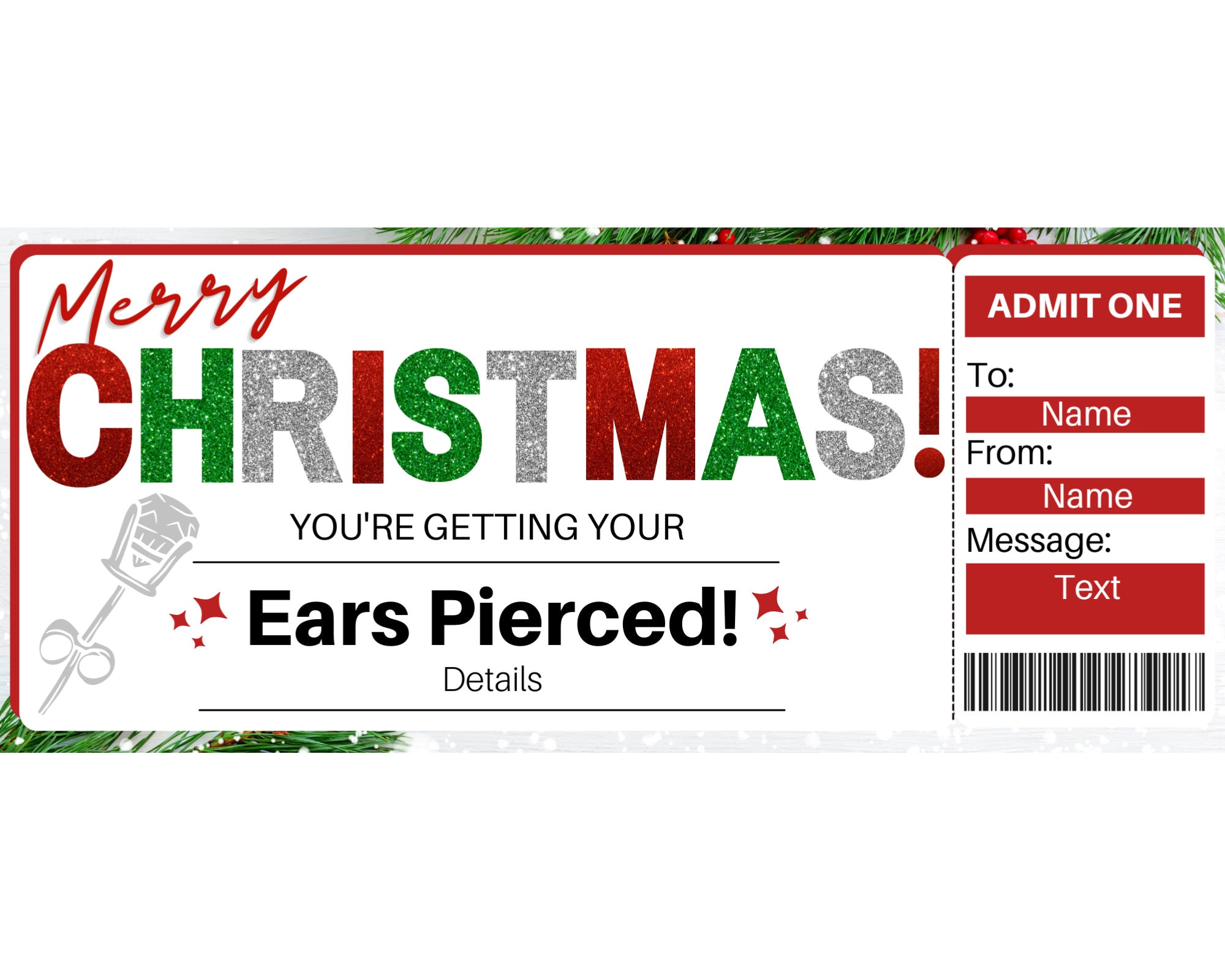 Ear Piercing Gift Certificate. Ears Pierced Ticket. Ear Piercing ...