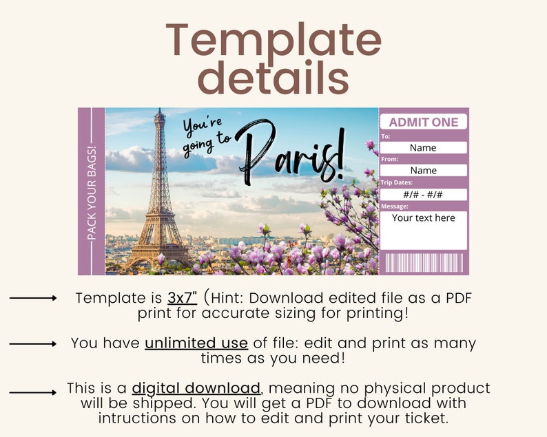 Paris Ticket. Paris Boarding Pass. Paris Trip Reveal. Paris - Etsy