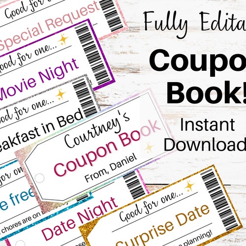 Coupon Book Template. Printable Coupon Book. Editable Coupon - Etsy