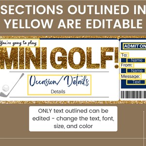 Mini Golf Gift Ticket. Mini Golfing Gift Certificate. Mini Golfing ...