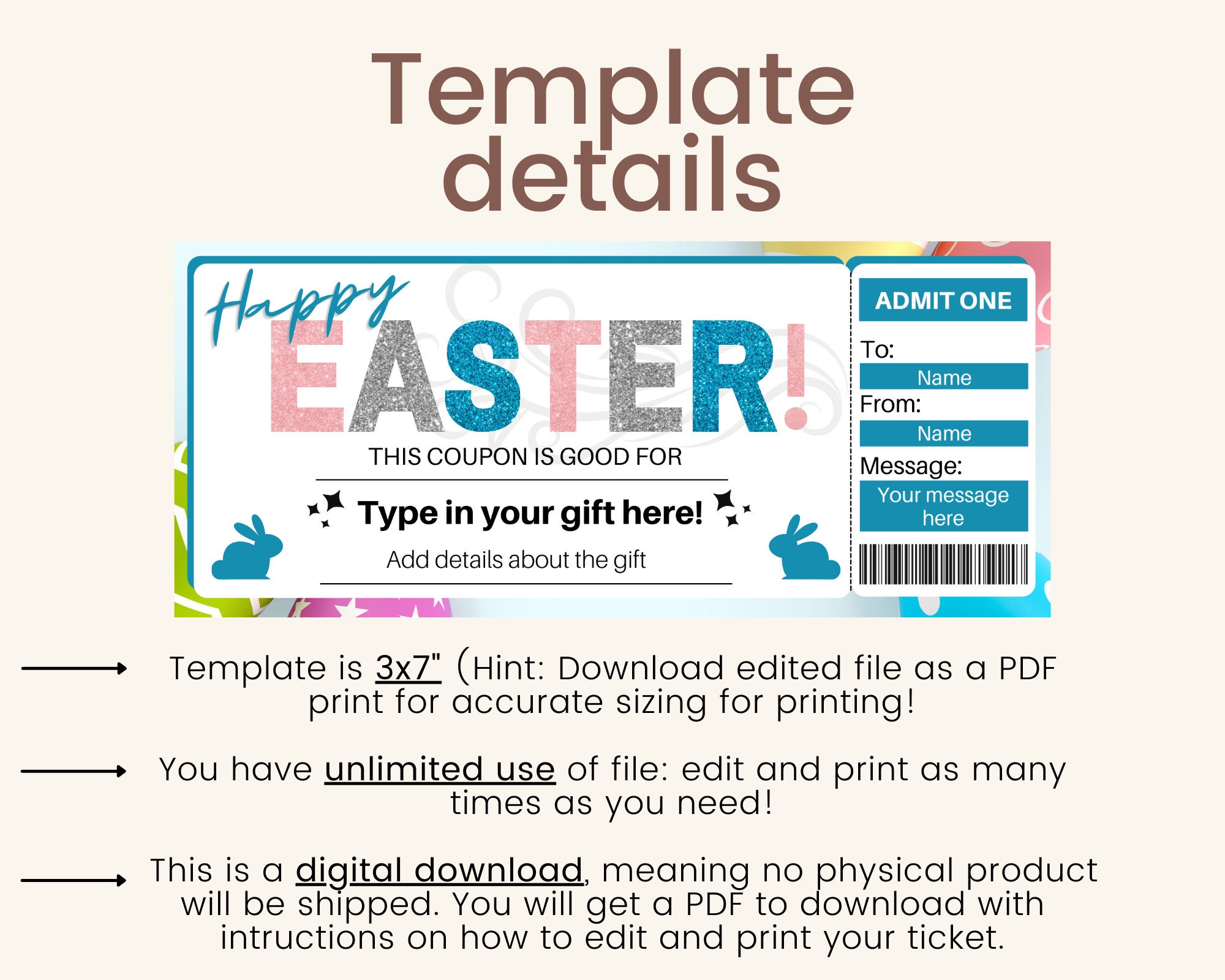 Easter Coupons Printable. Printable Easter Gift Card. Easter - Etsy