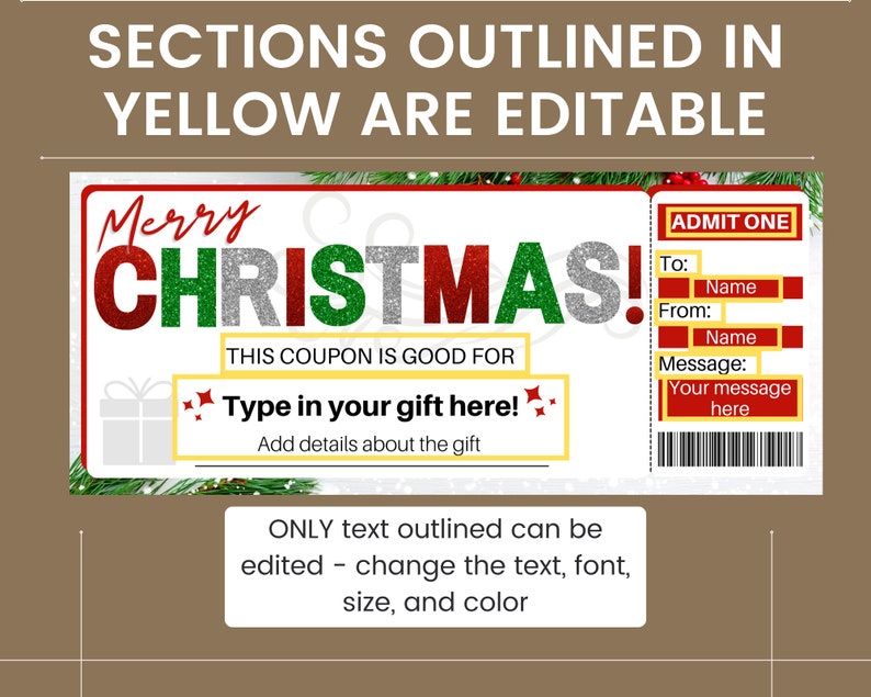Printable Christmas Coupon Template. Ticket for Experience. Coupon for ...