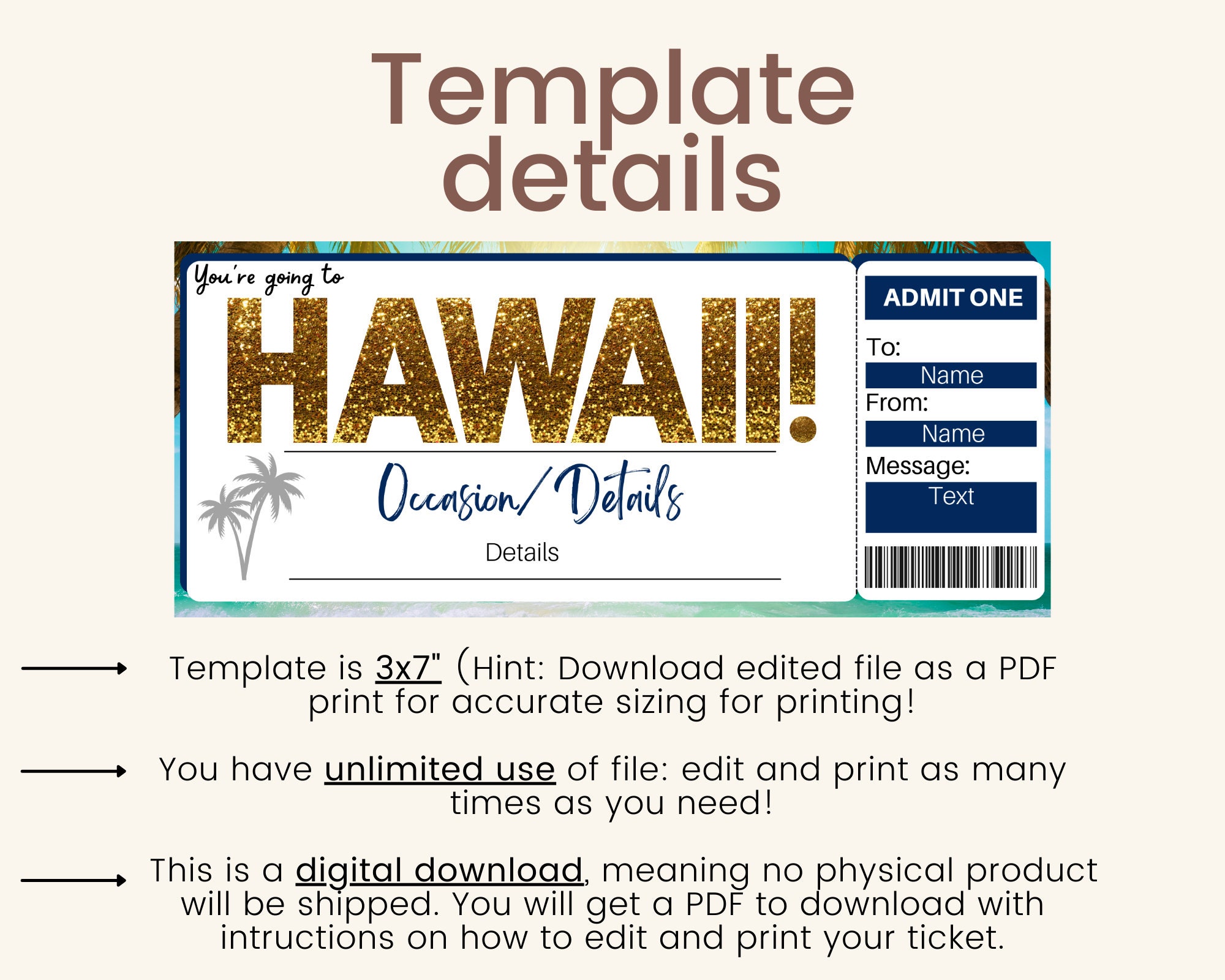 Hawaii Ticket. Hawaii Boarding Pass. Hawaii Trip Ticket. - Etsy