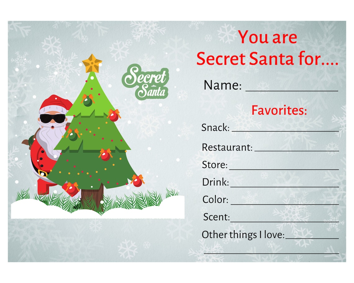Secret Santa Questionnaire. Secret Santa Party Invite. Secret - Etsy