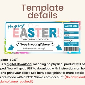 Easter Coupons Printable. Printable Easter Gift Card. Easter Ticket ...